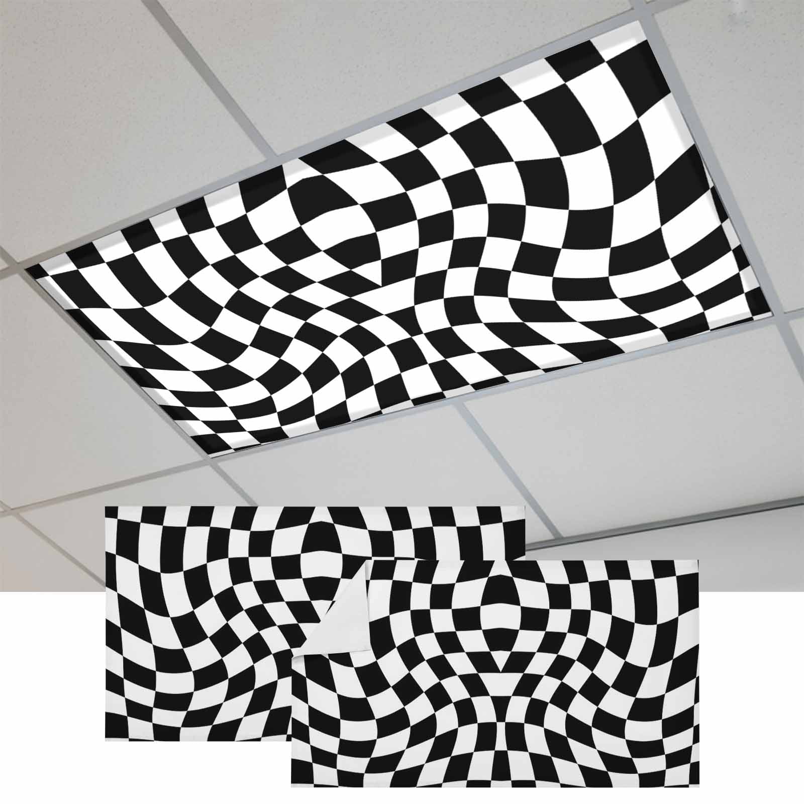 Black and White Checkered Fluorescent Light Covers, Modern Irregular ...