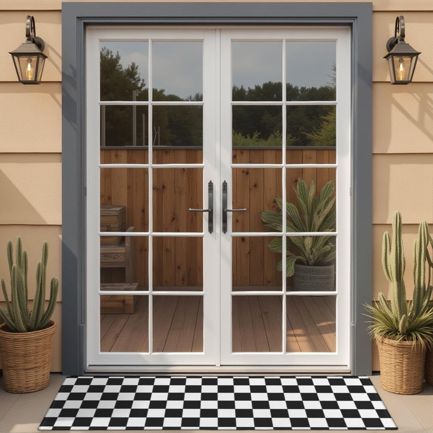 Black and White Checkered Pattern Door Rugs,Washable Non Slip Door Mats ...