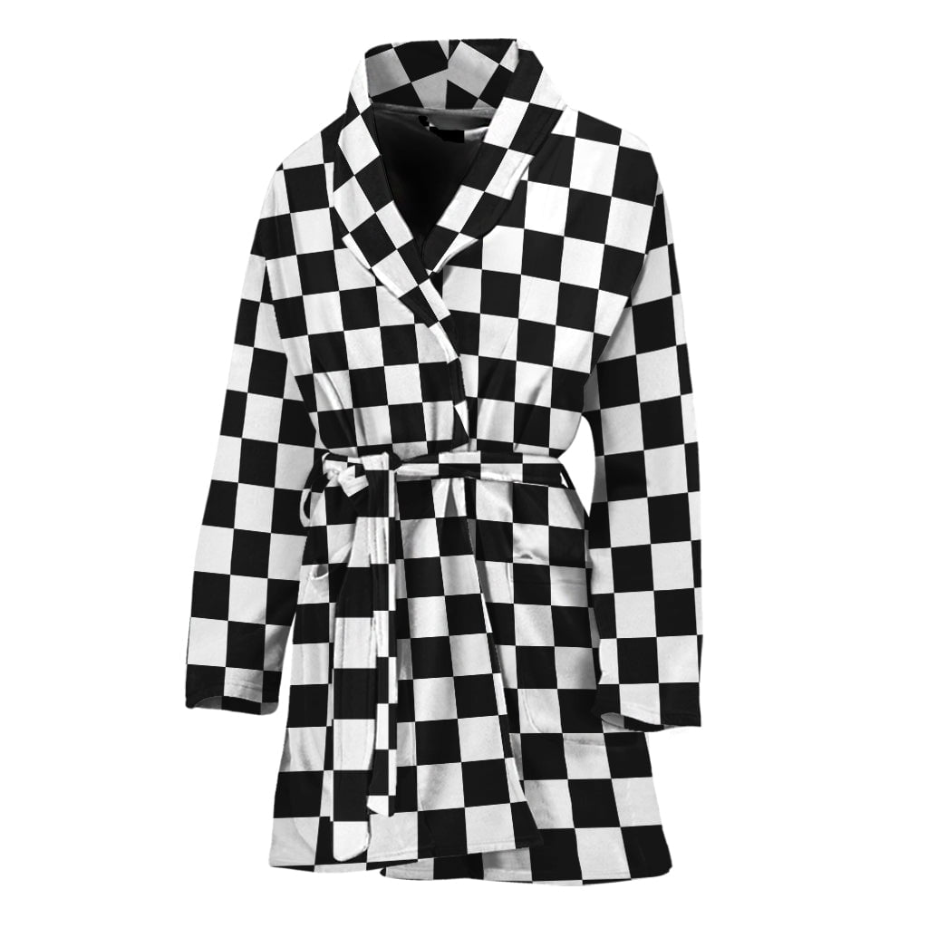 Black And White Checkered Pattern Women Bathrobe One Size Univeral Fits ...