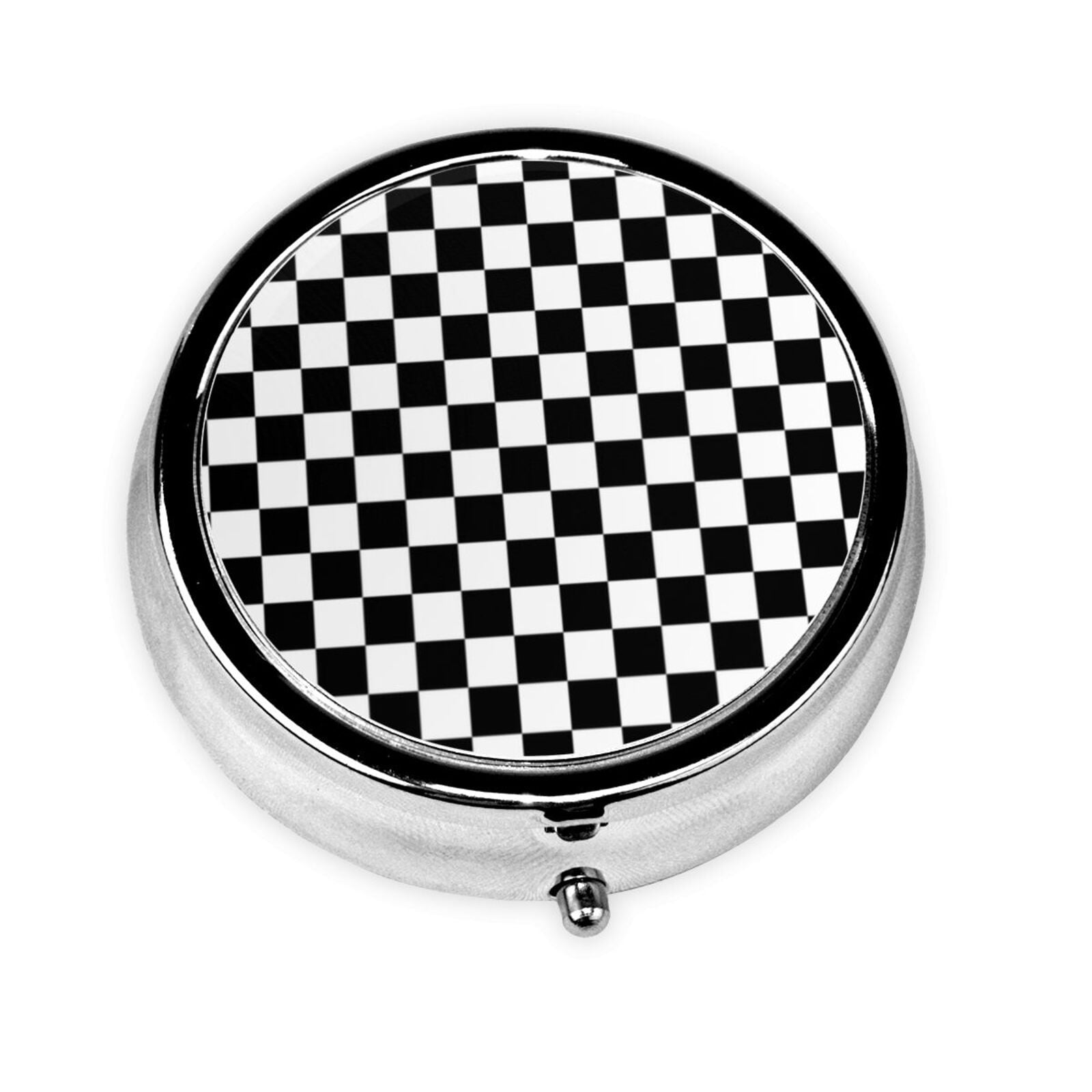 Black White Checkered Pattren Round Pill Box Small Pill Case For Purse ...