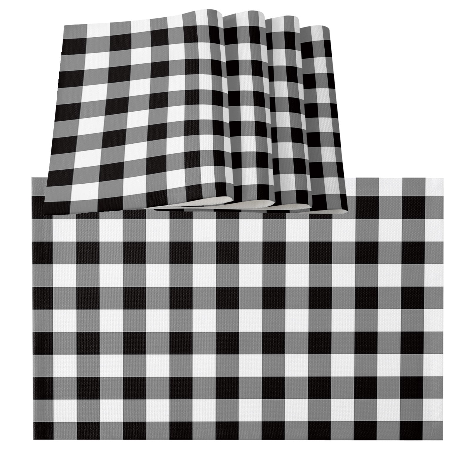 Black and White Checkered Placemats for Dinning Table Set of 6 ...