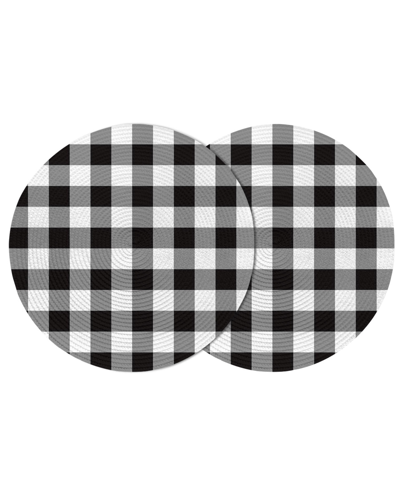 Black White Checkered Plaid Round Table Placemats set of 2, Rustic ...