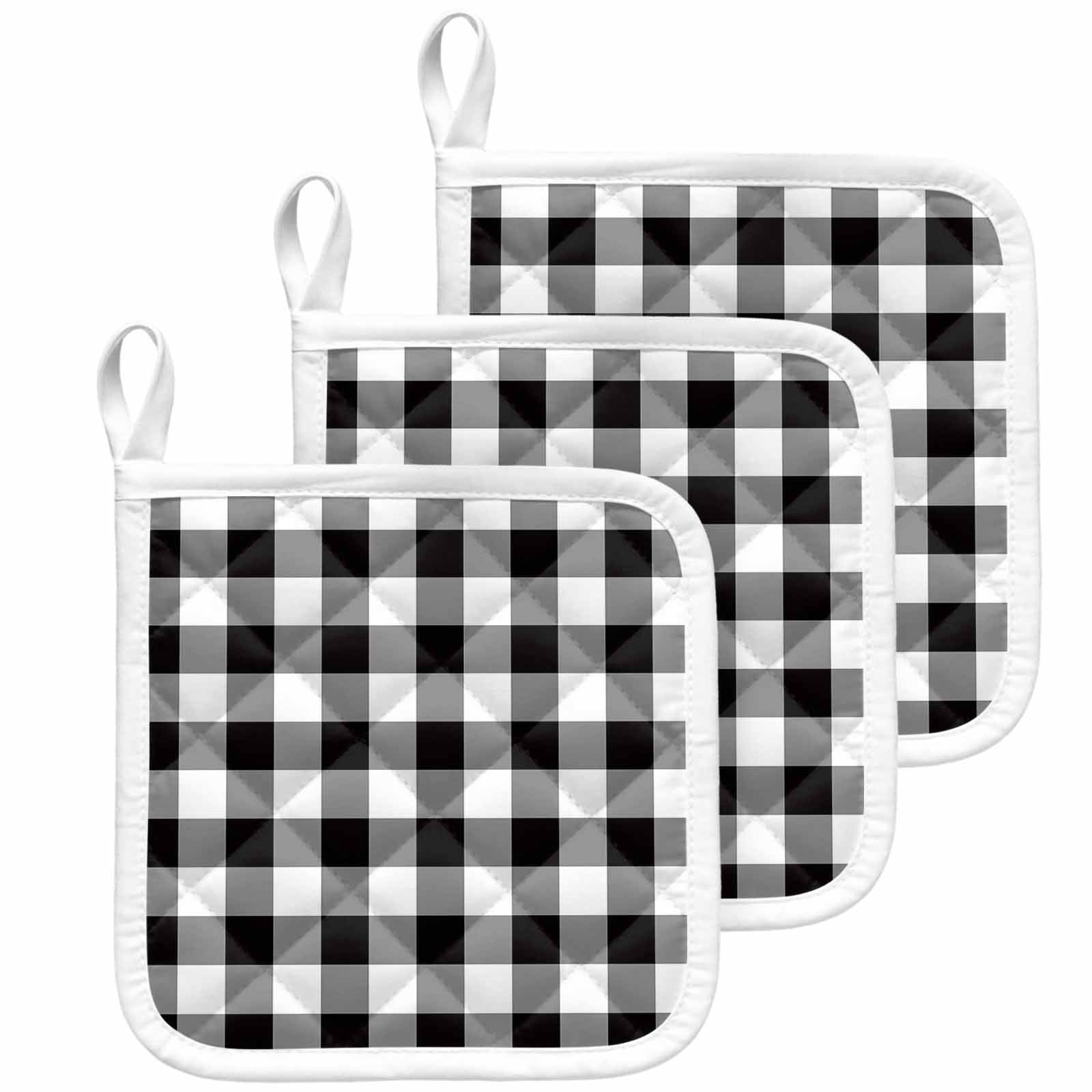 Black and White Checkered Pot Holders for Kitchen Heatproof Potholder ...
