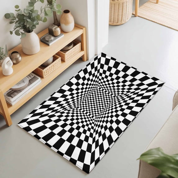 Black White Checkered Rectangle Rug 2'x3' Abstract Vortex Buffalo Plaid ...