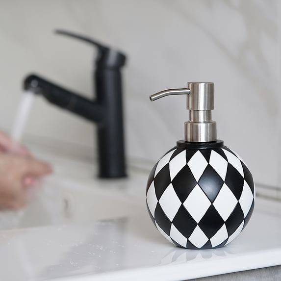 Black White Checkered Resin Soap Dispenser, Refillable Pump Bottle for ...