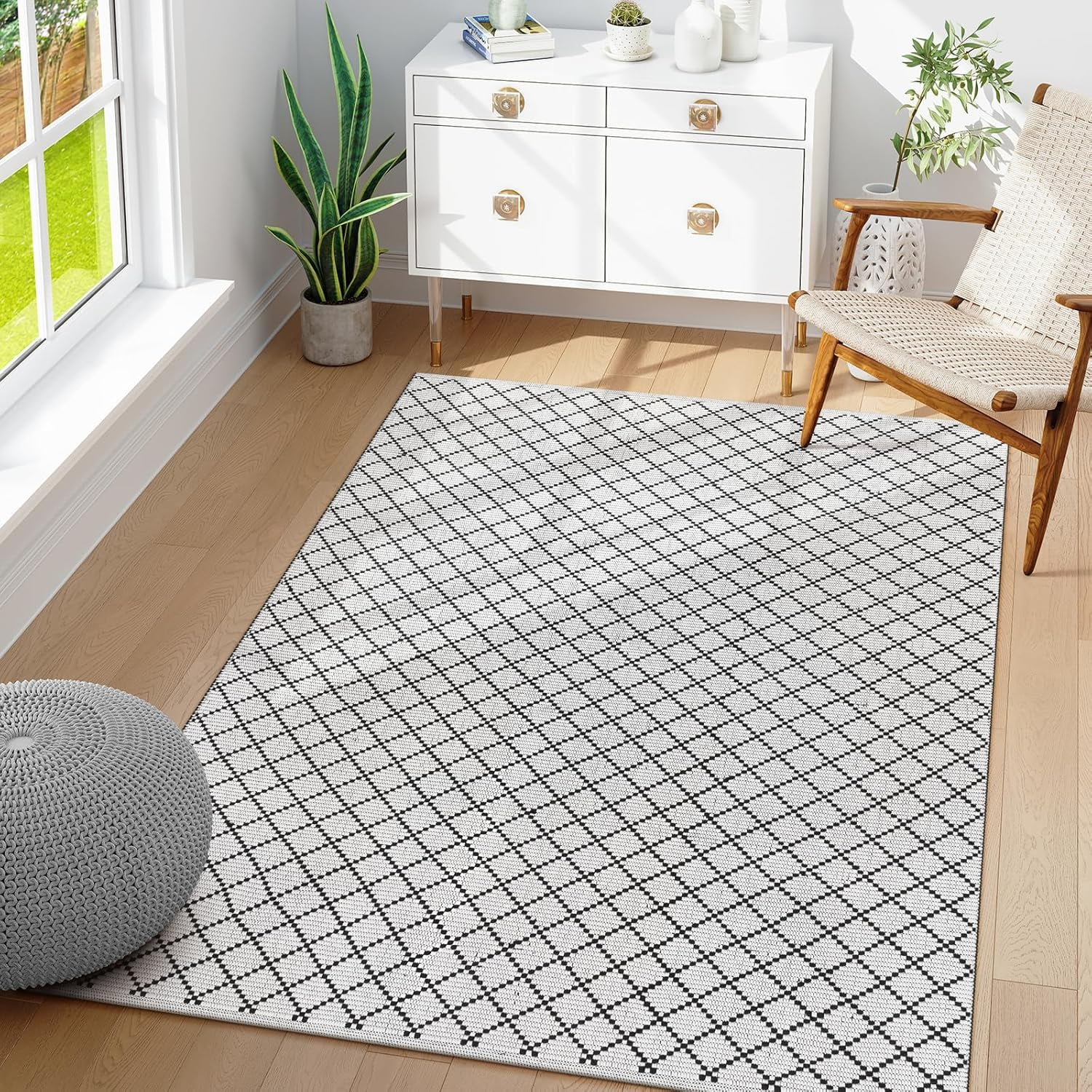 Black and White Checkered Rug, 3x5 Boho White Rug Washable Rugs for ...