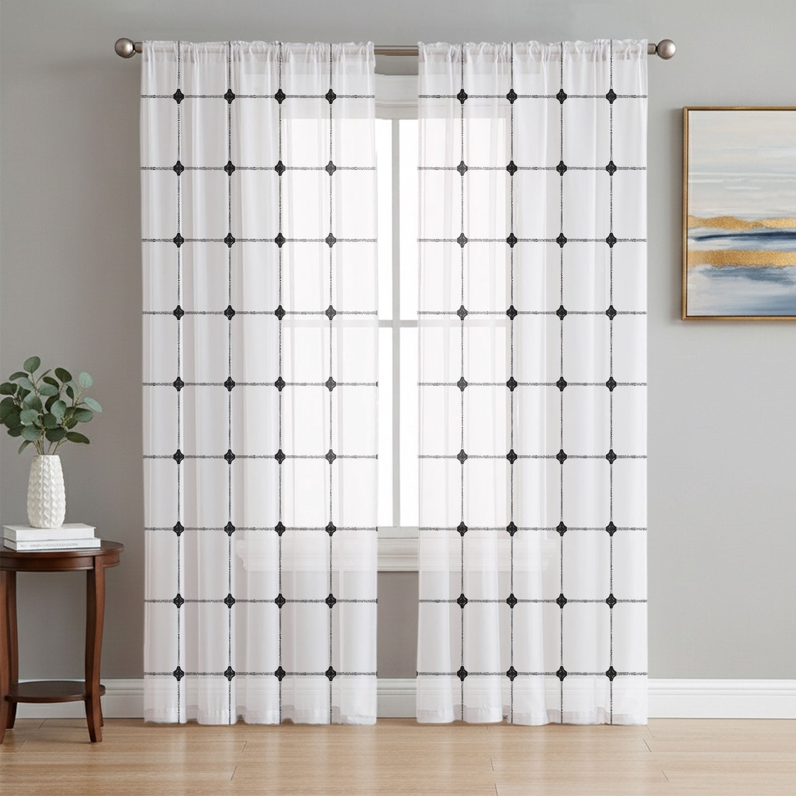 Black White Checkered Sheer Curtains for Living Room Bedroom, Modern ...