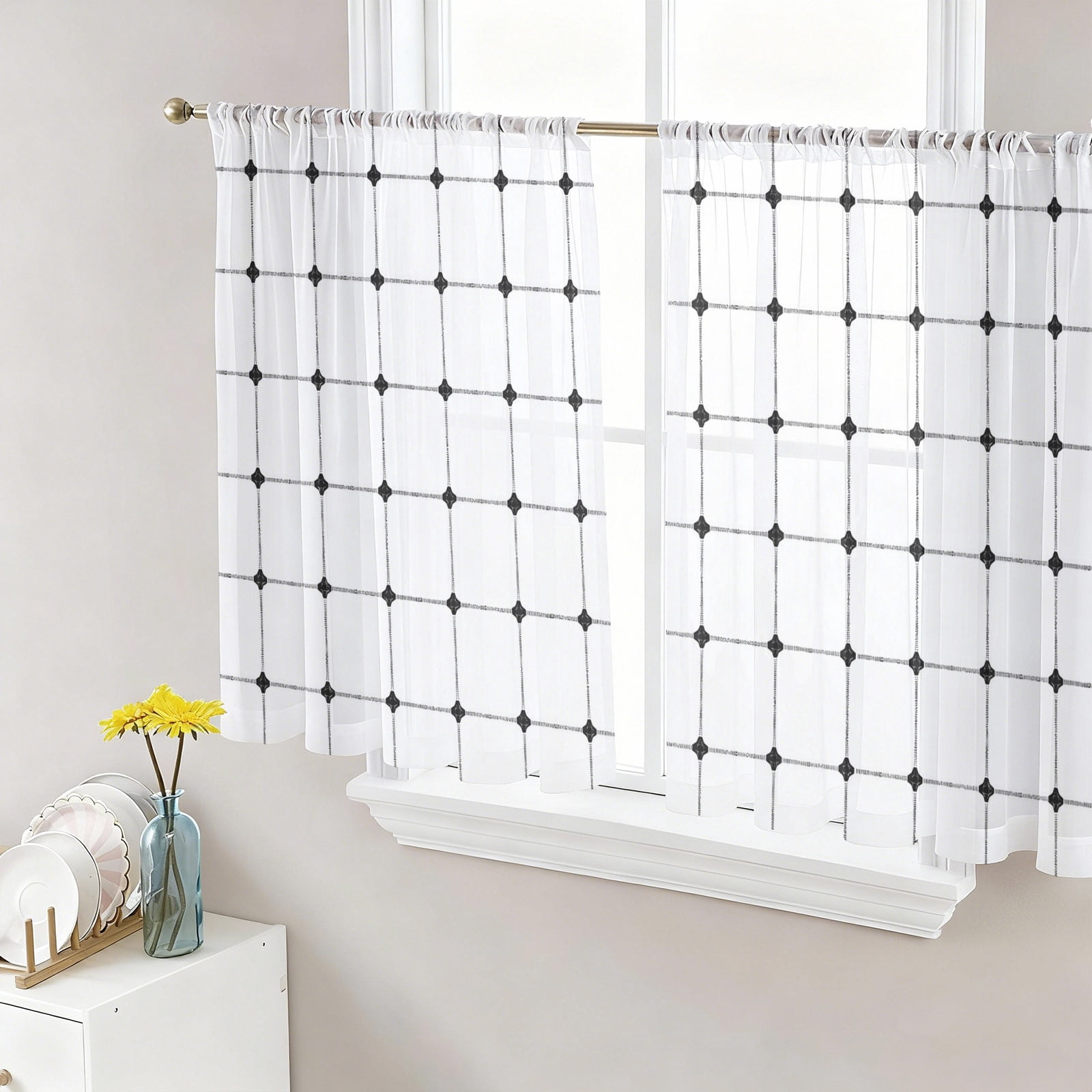 Black White Checkered Sheer Curtains for Living Room Bedroom, Modern ...