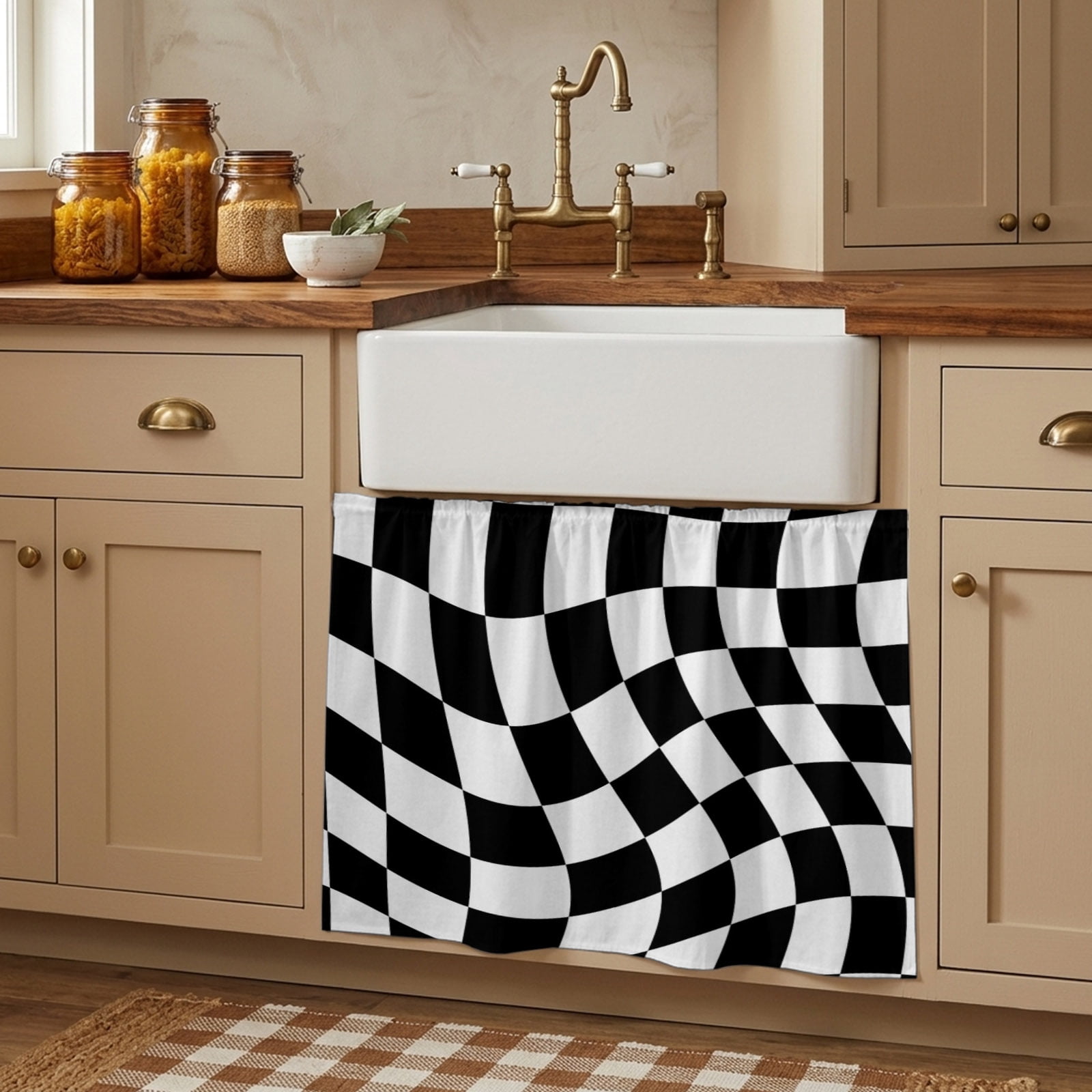 Black and White Checkered Small Cabinet Curtains 10.8"W x 13.4"L ...