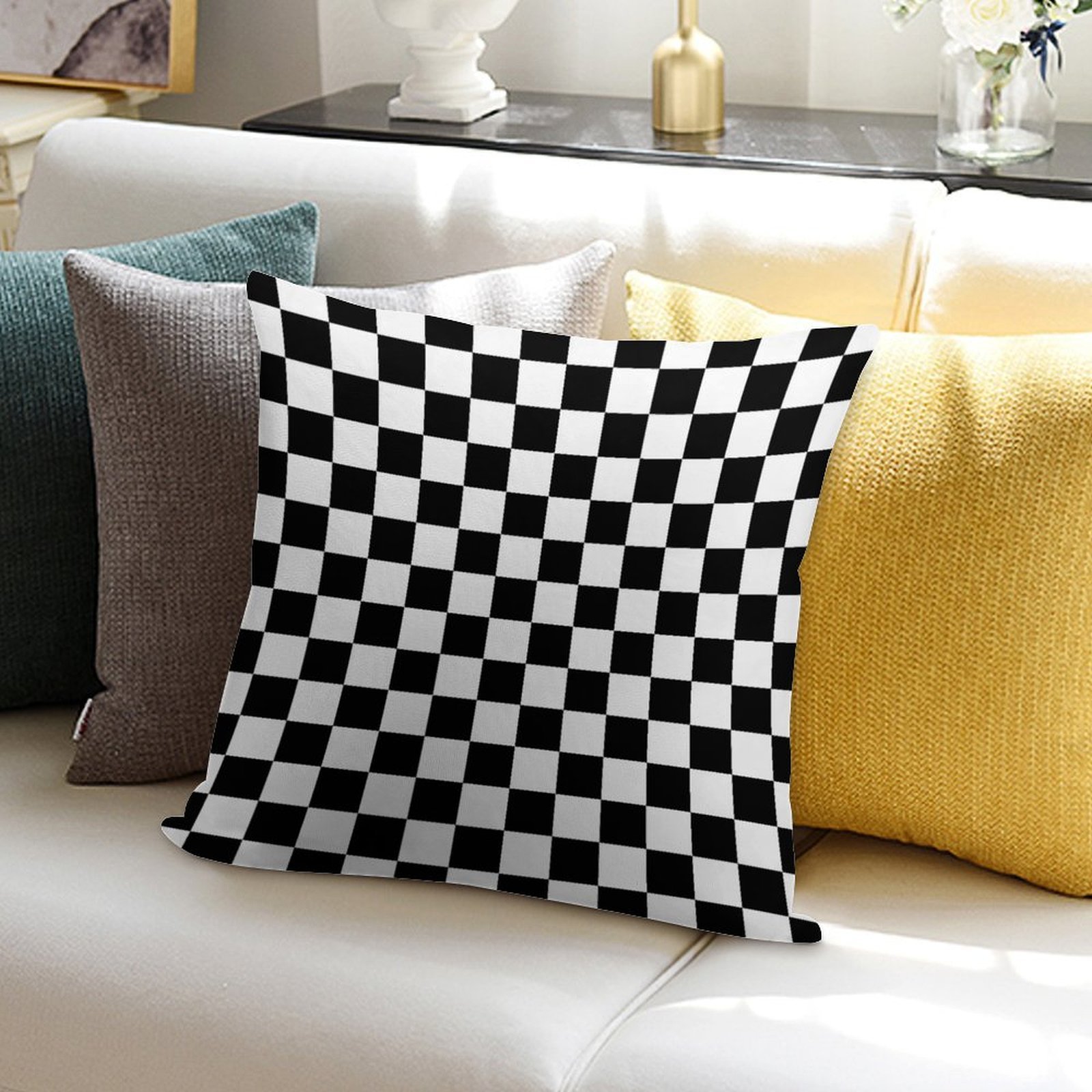 Black White Checkered Soft Plush Throw Pillow Covers 24"x24" Decorative ...
