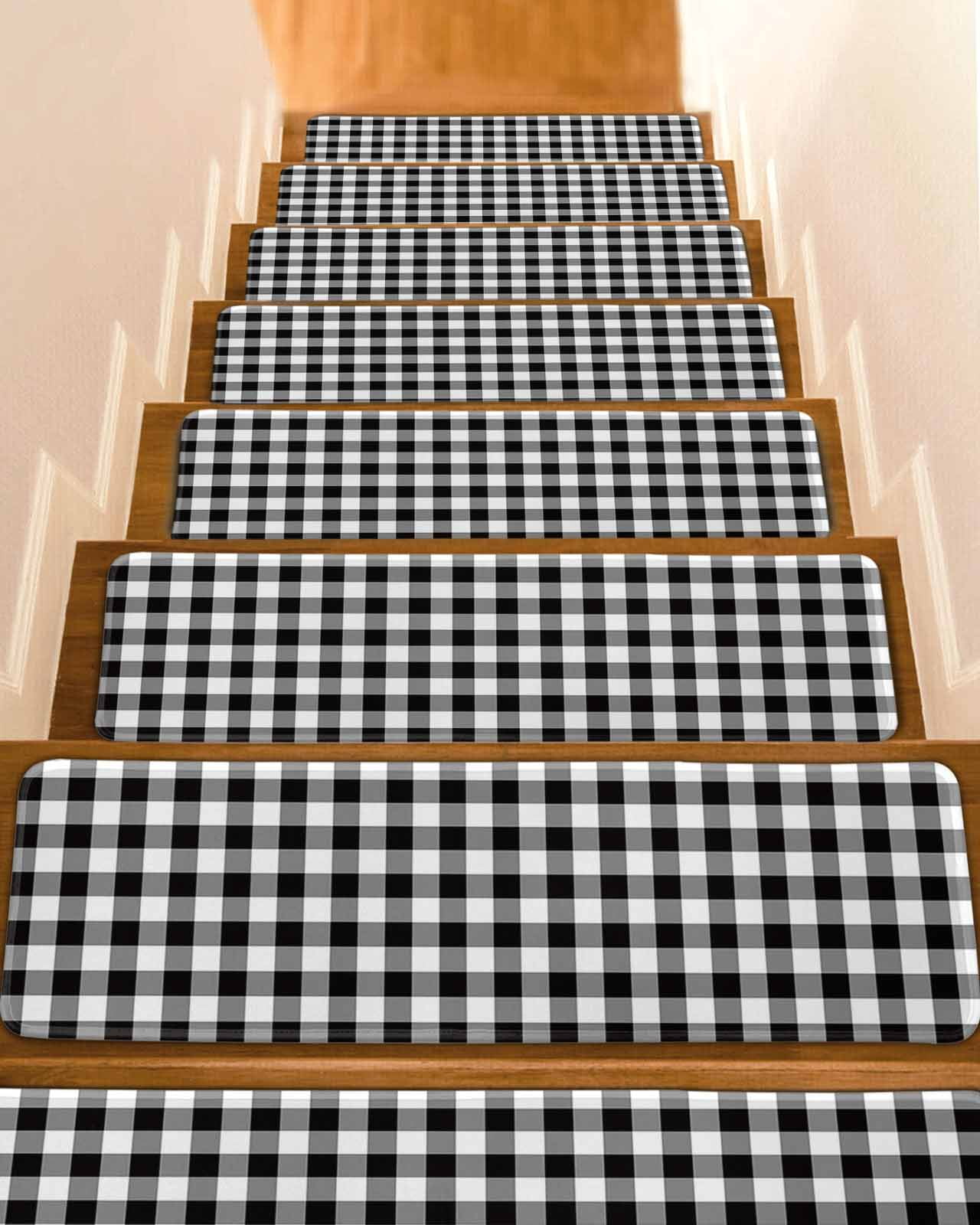 Black and White Checkered Stair Treads for Wooden Steps Indoor Runner ...