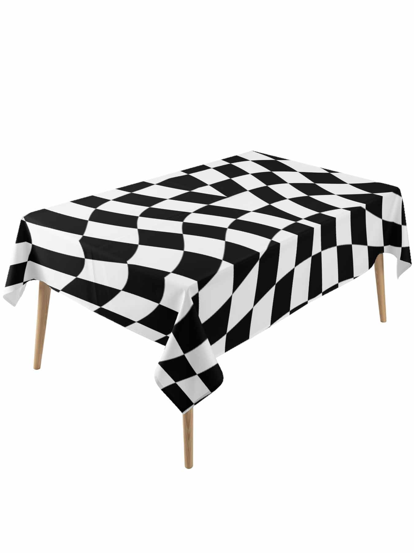 Black and White Checkered Table Cloth, Modern Irregular Geometric ...