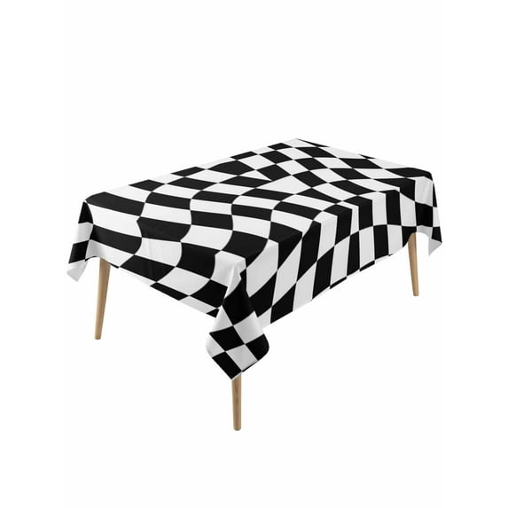 Black and White Checkered Table Cloth, Modern Irregular Geometric ...