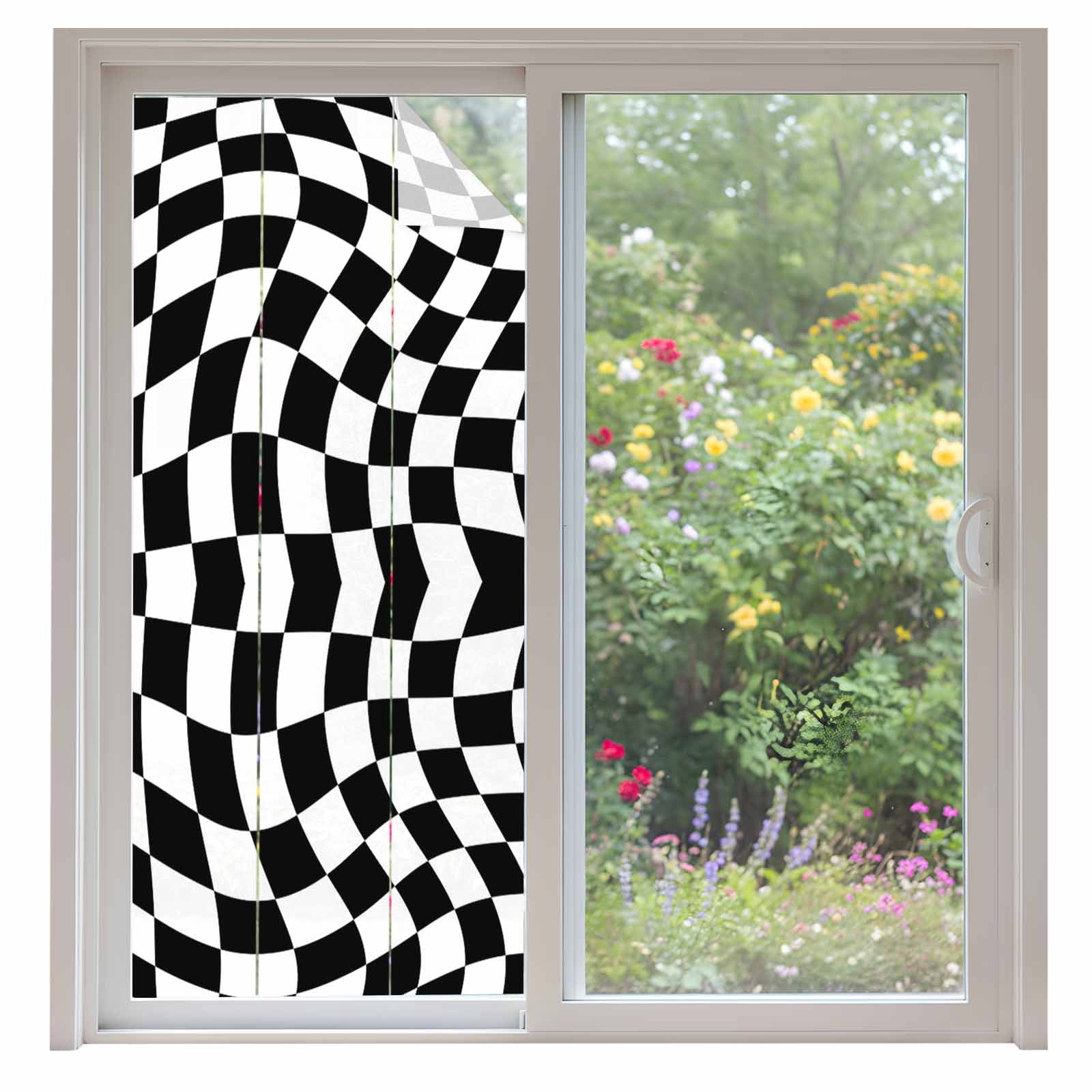 Black and White Checkered Window Privacy Film, Modern Irregular ...