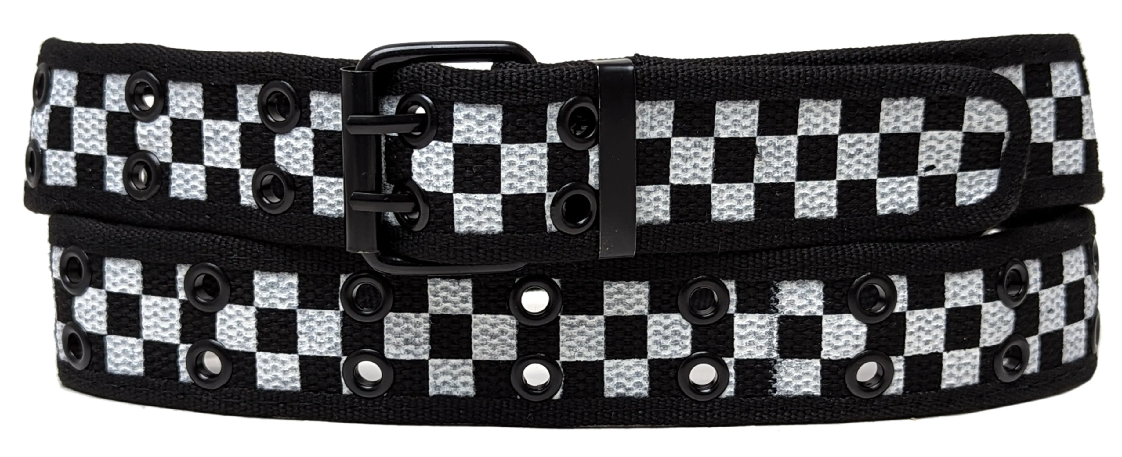Black White Checkers 2 Holes Row Metal Grommet Stitched Canvas Fabric ...