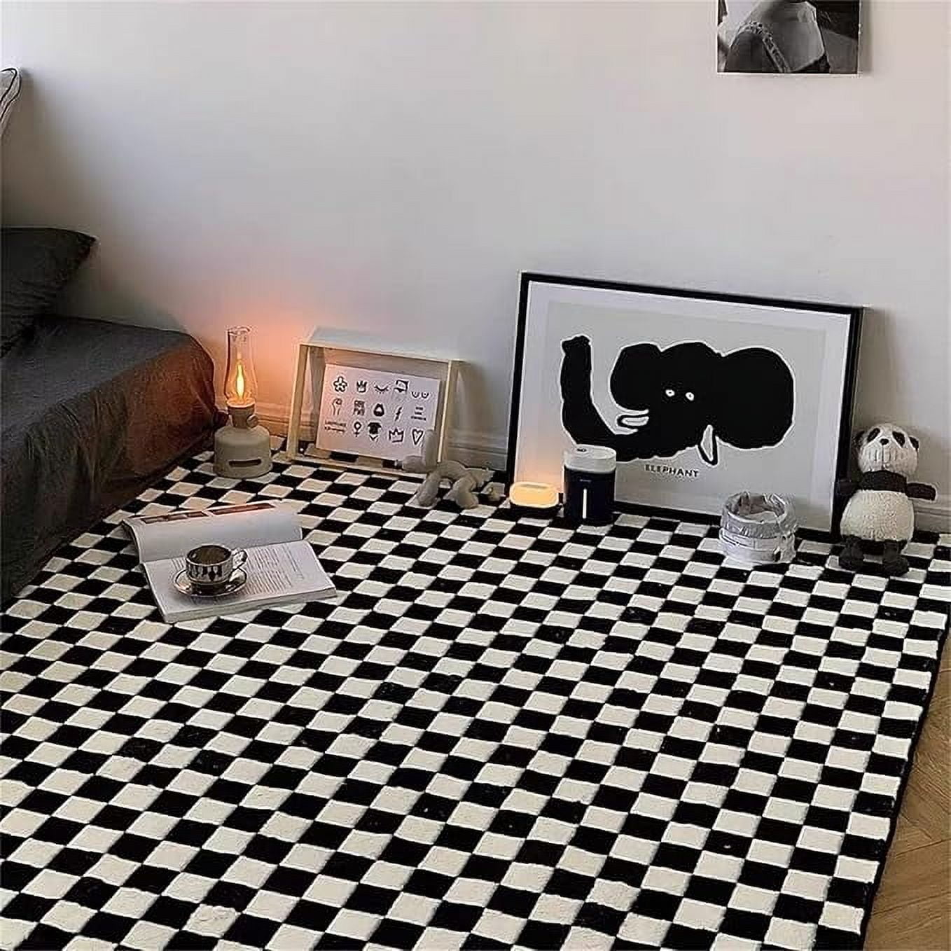 Black White Checkers Checkerboard Kids Rugs, Modern Lattice Bedroom Rug ...