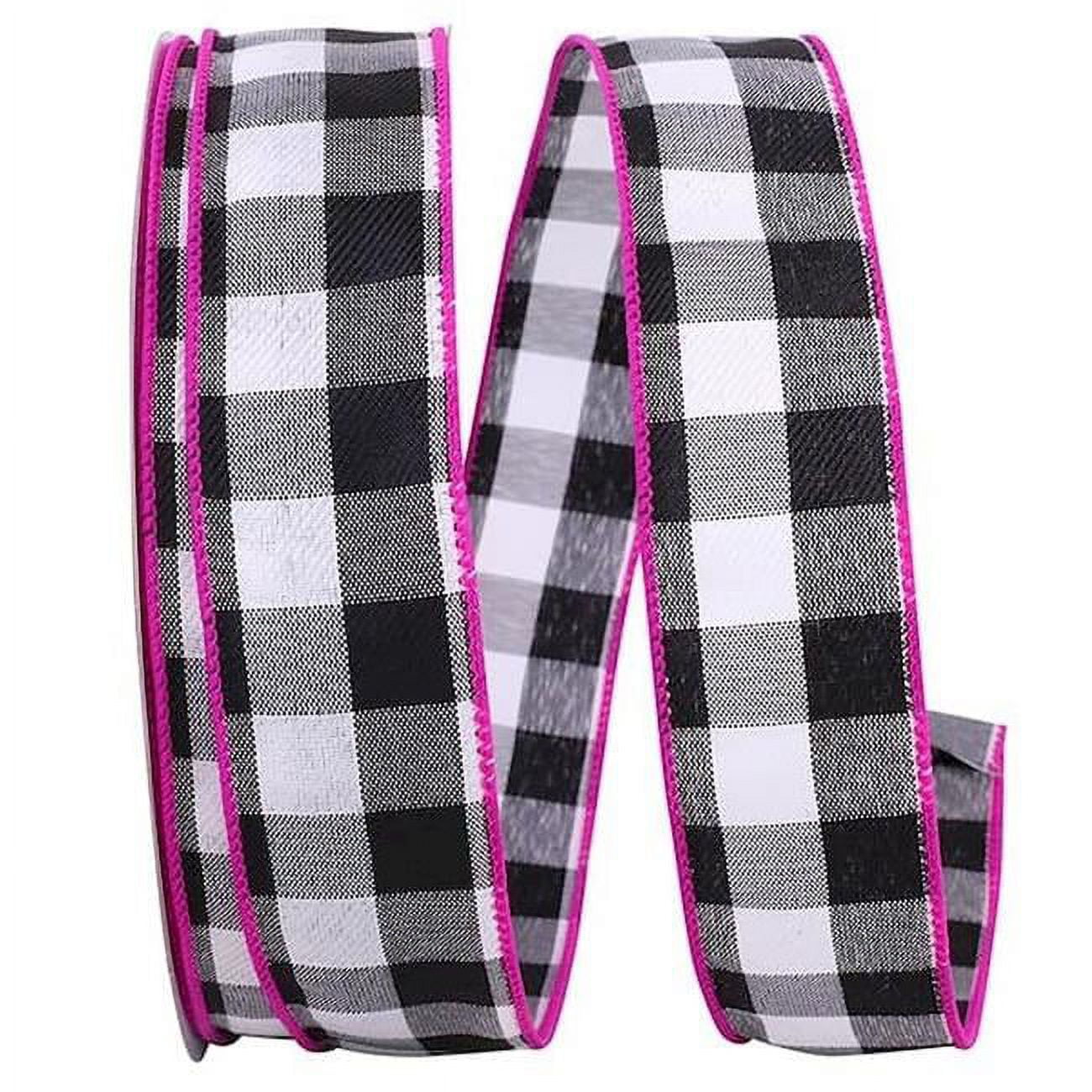 Black & White Checks with Fuchsia Trim Wired Ribbon - Walmart.com