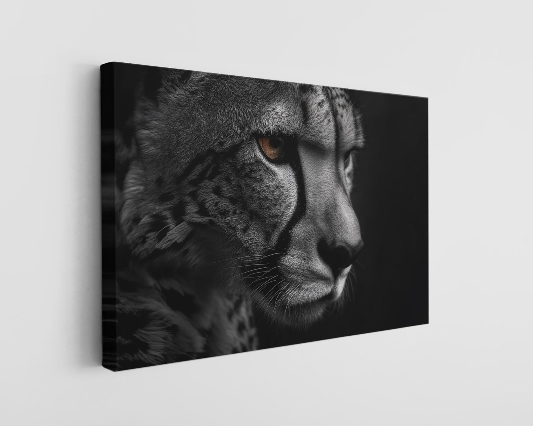 Black and White Cheetah Canvas Wall Art - High-Quality Wildlife ...