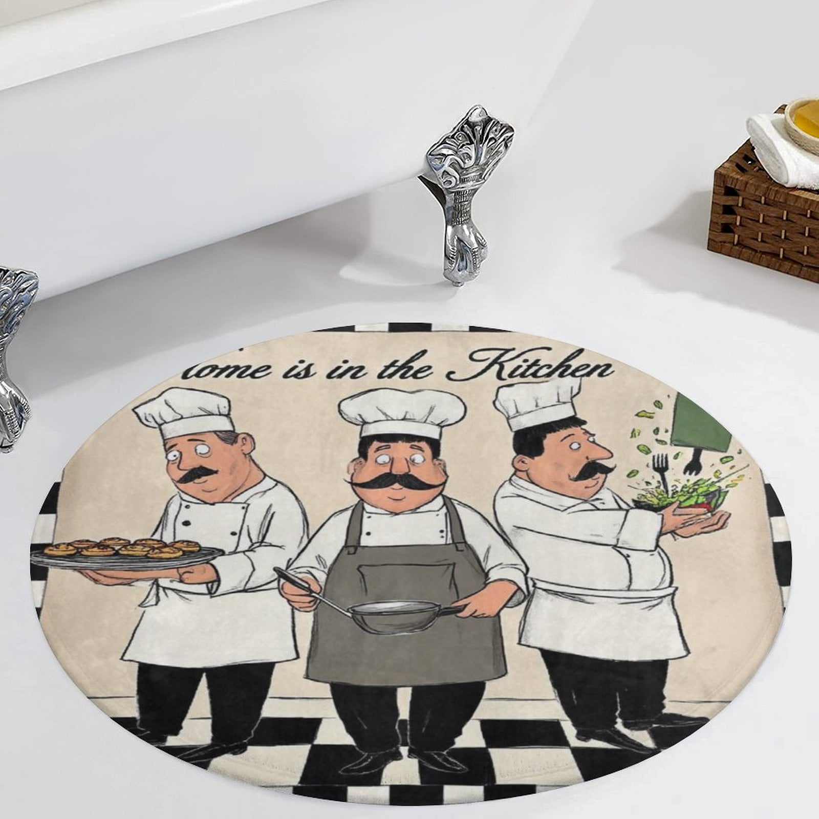 Black White Chefs Food Retro-1 Round Area Carpets Living Room Room ...