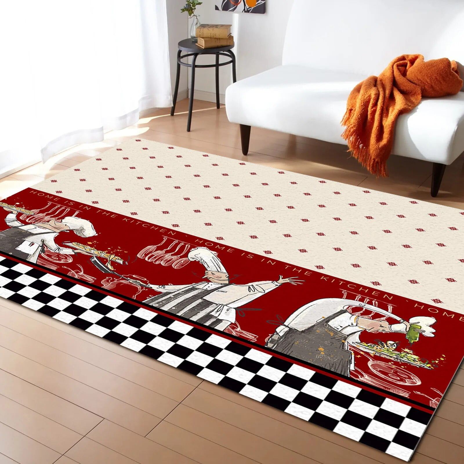 Black White Chefs Food Retro Living Room Carpet Coffee Table Floor Mat ...