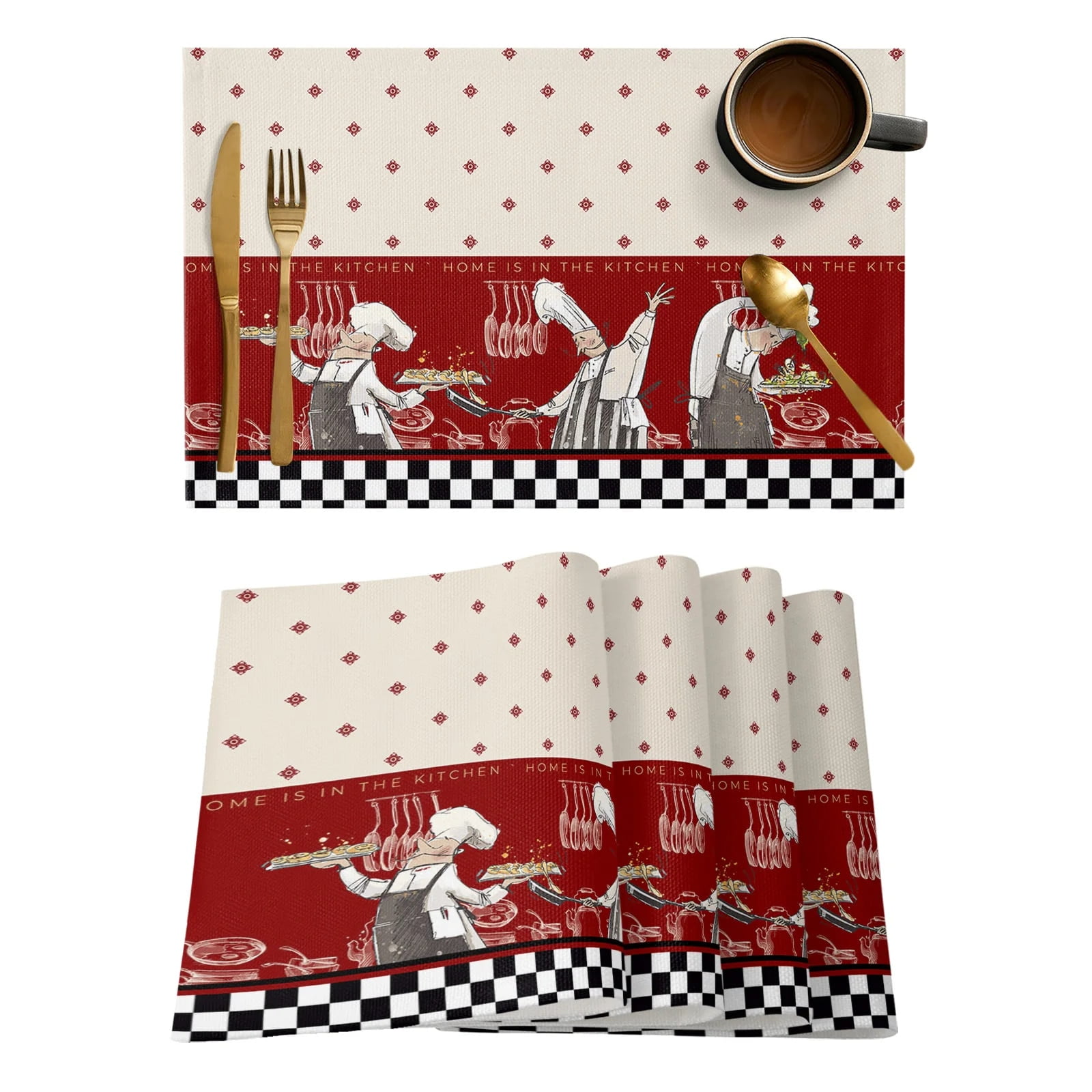 Black White Chefs Food Retro Placemat for Dining Table Tableware Mats ...