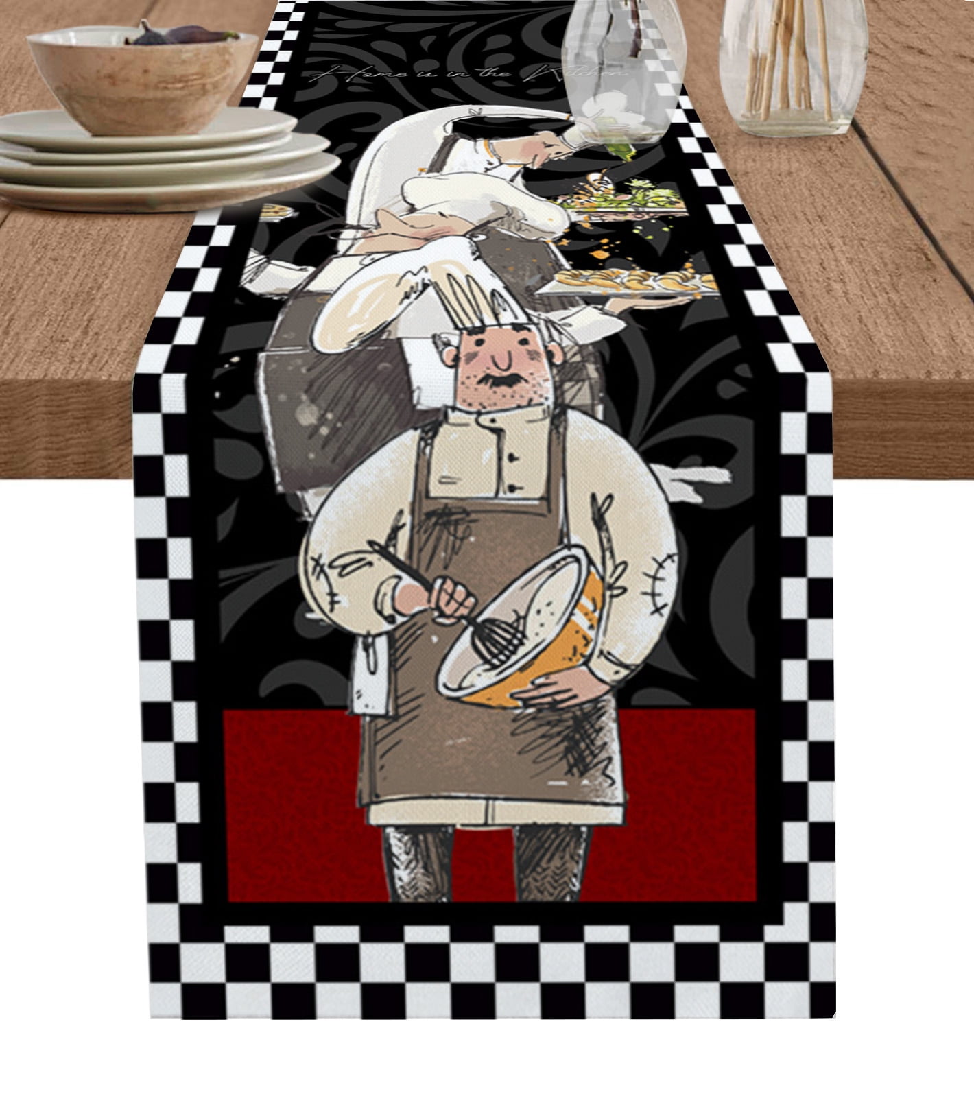 Black White Chefs Food Retro Table Runner ration Home r Dinner Table ...