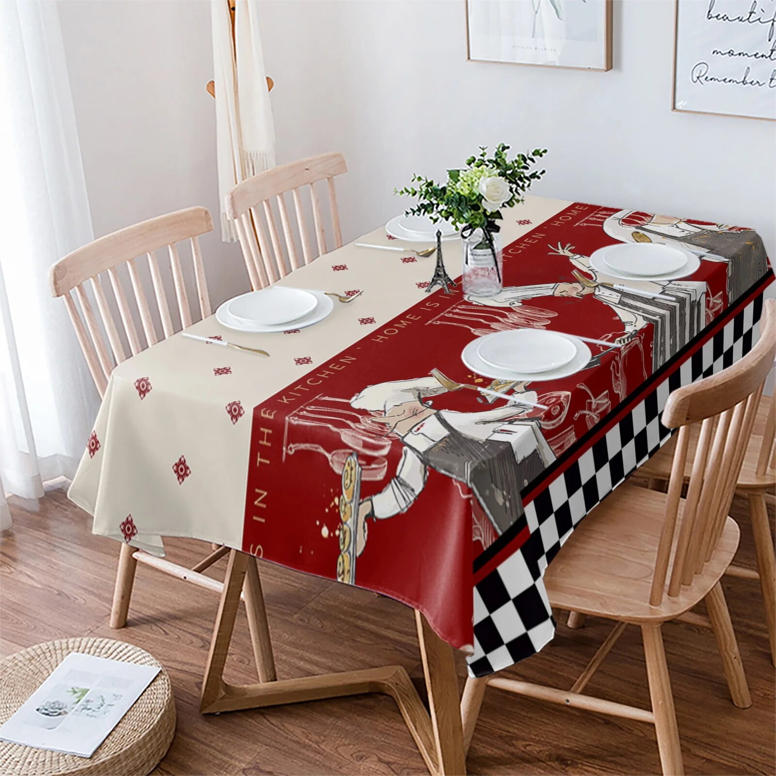 Black White Chefs Kitch Food Retro Tablecloth Waterproof Dining Table ...