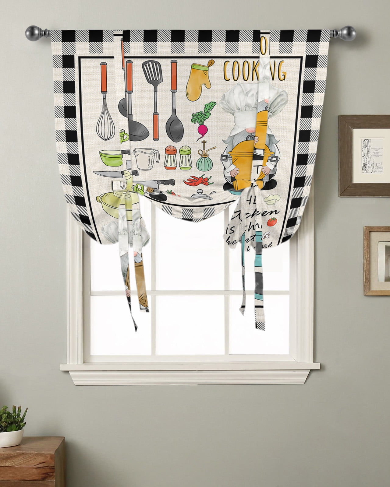 Black White Chefs Kitchen Food Retro Kitchen Short Window Curtain ...