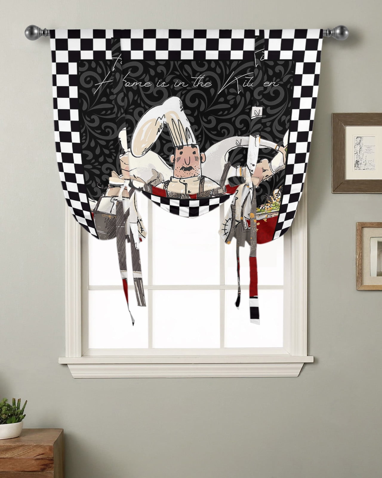 Black White Chefs Kitchen Food Retro Kitchen Short Window Curtain ...