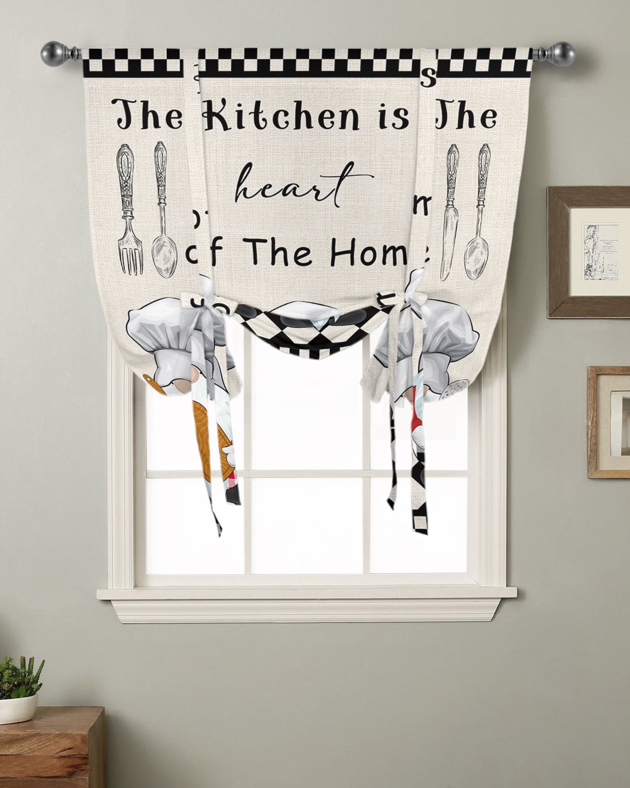 Black White Chefs Kitchen Food Retro Kitchen Short Window Curtain ...