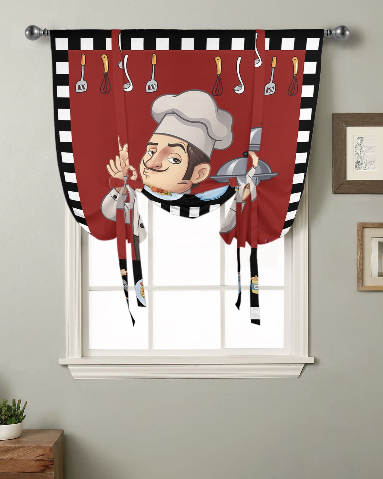 Black White Chefs Kitchen Food Retro Kitchen Short Window Curtain ...