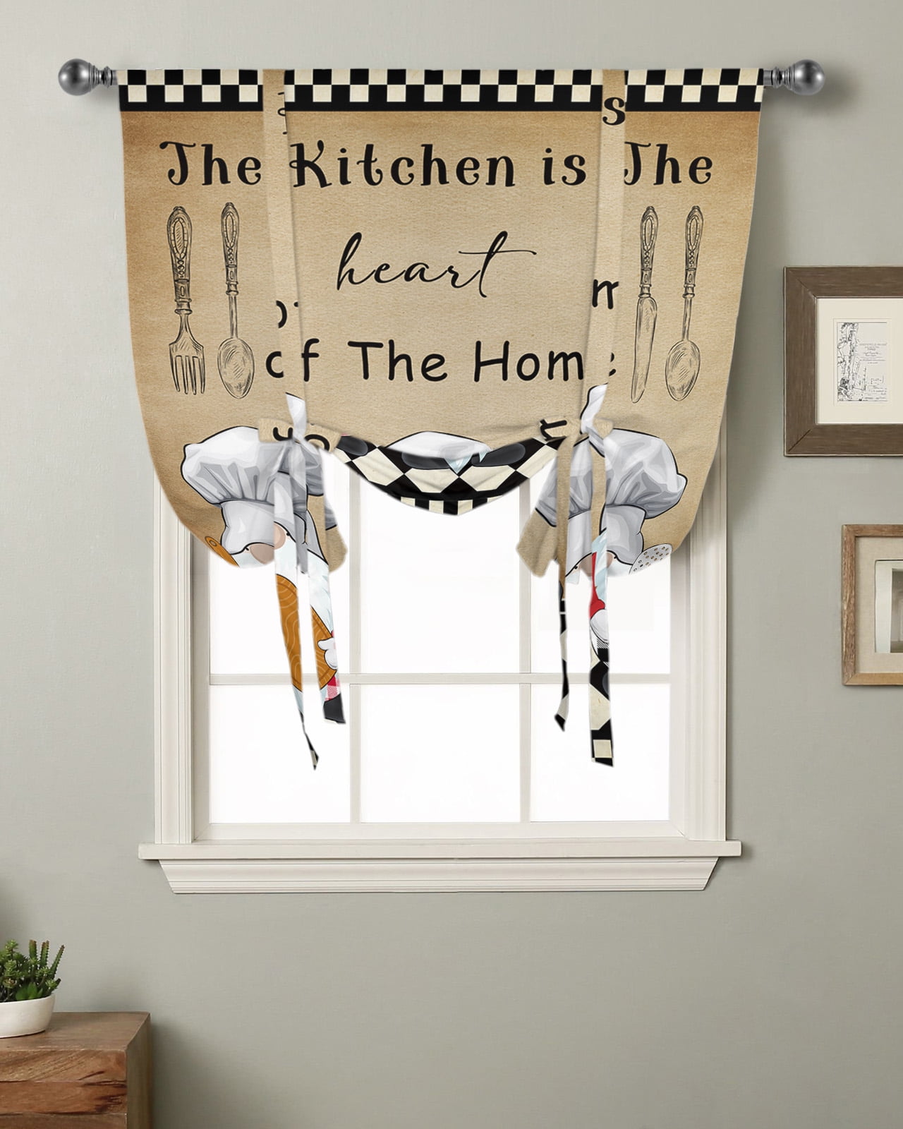 Black White Chefs Kitchen Food Retro Kitchen Short Window Curtain ...