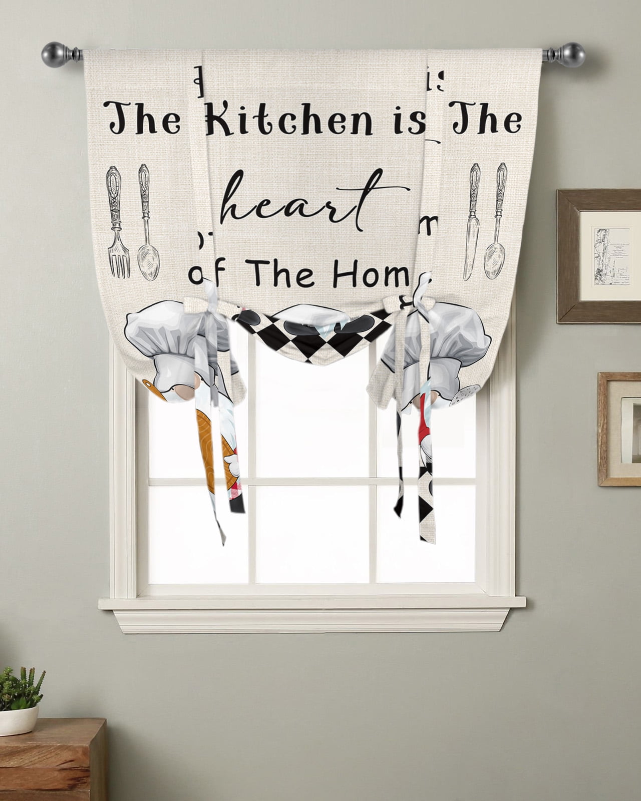 Black White Chefs Kitchen Food Retro Kitchen Short Window Curtain ...