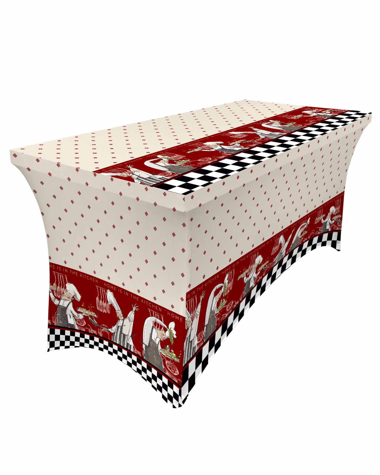 Black White Chefs Kitchen Food Retro Rectangular Elastic Table Skirt ...