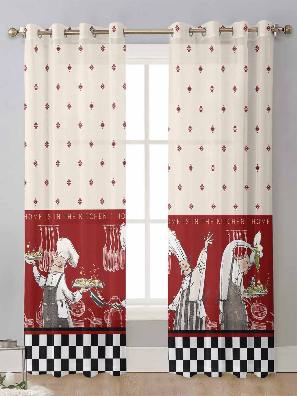 Black White Chefs Kitchen Food Retro Sheer Curtains For Living Room ...