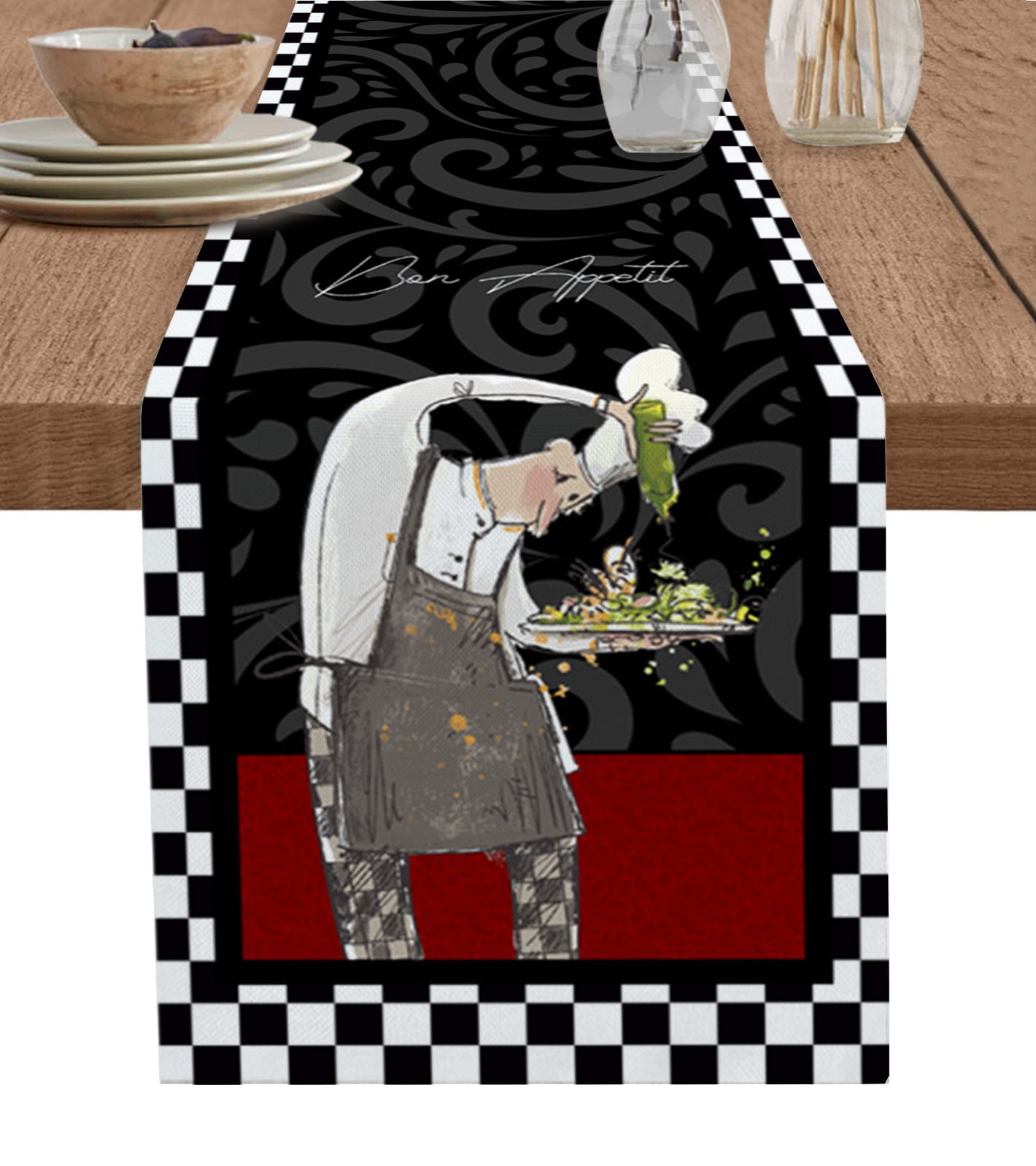 Black White Chefs Retro Texture Table Runner ration Home r Dinner Table ...