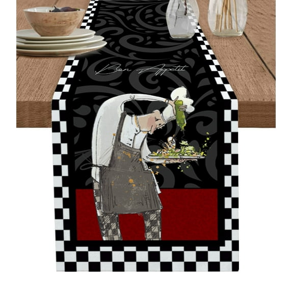 Black White Chefs Retro Texture Table Runner ration Home r Dinner Table ...