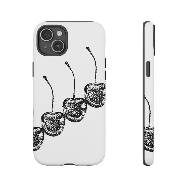 Black White Cherries Hand Drawn Phone Case for iPhone 11 12 13 14 15 16 ...