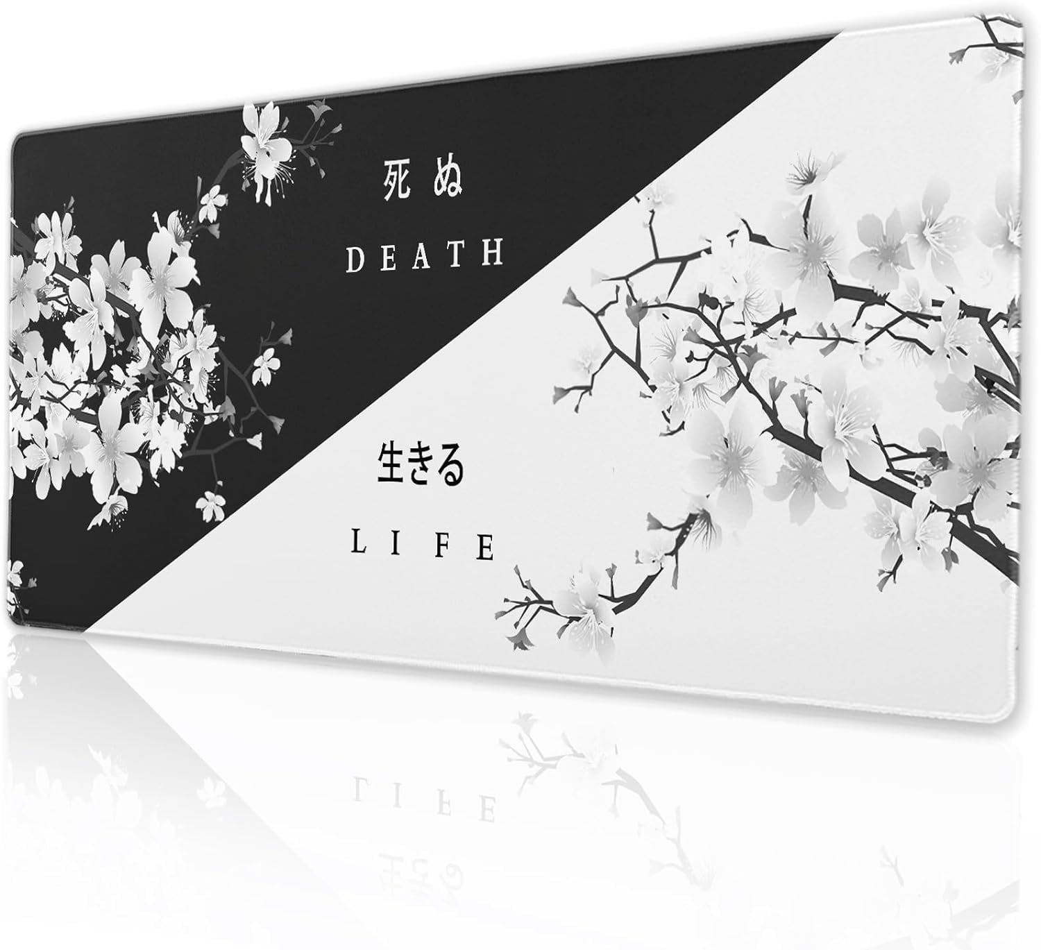 Black White Cherry Blossom Gaming Mouse Pad XXL 35.4×15.7 in Japanese ...
