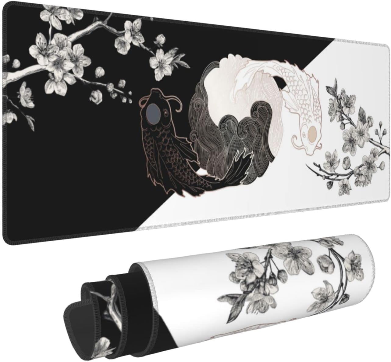 Black and White Cherry Blossom Yin and Yang Koi Extended Professional ...