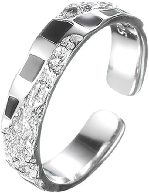 Black White Chessboard 925 Sterling Silver Adjustable Ring Crystal ...