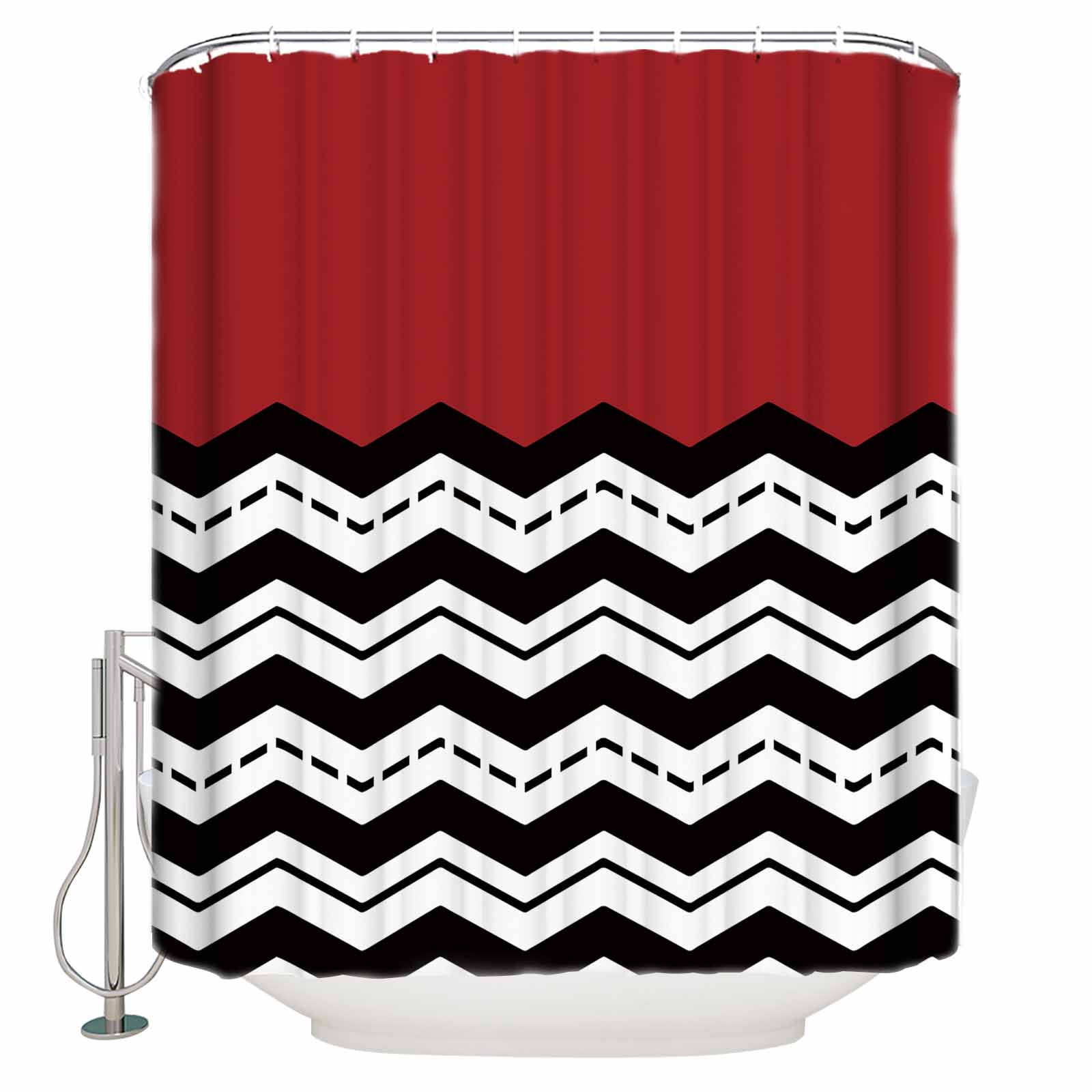 Black White Chevron Bathroom Shower Curtains with 12 Hooks Polyester ...
