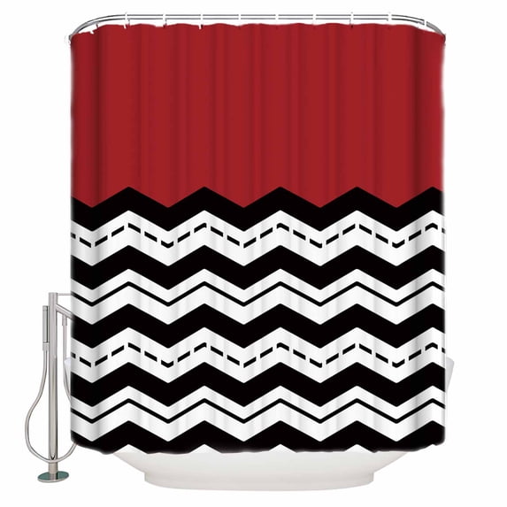Black White Chevron Bathroom Shower Curtains with 12 Hooks Polyester ...