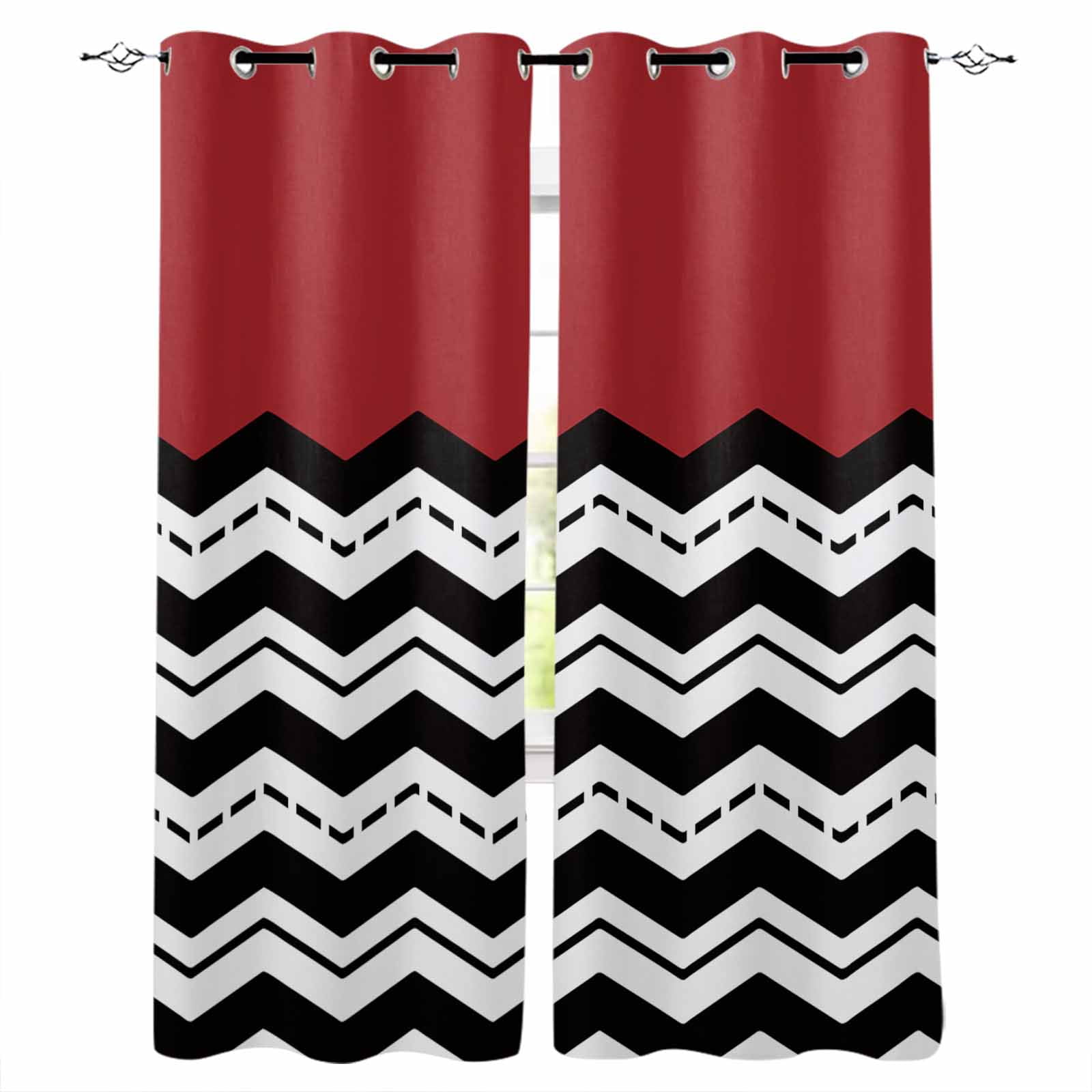 Black White Chevron Blackout Curtains 45 Inches Long, Geometric Red Sea ...