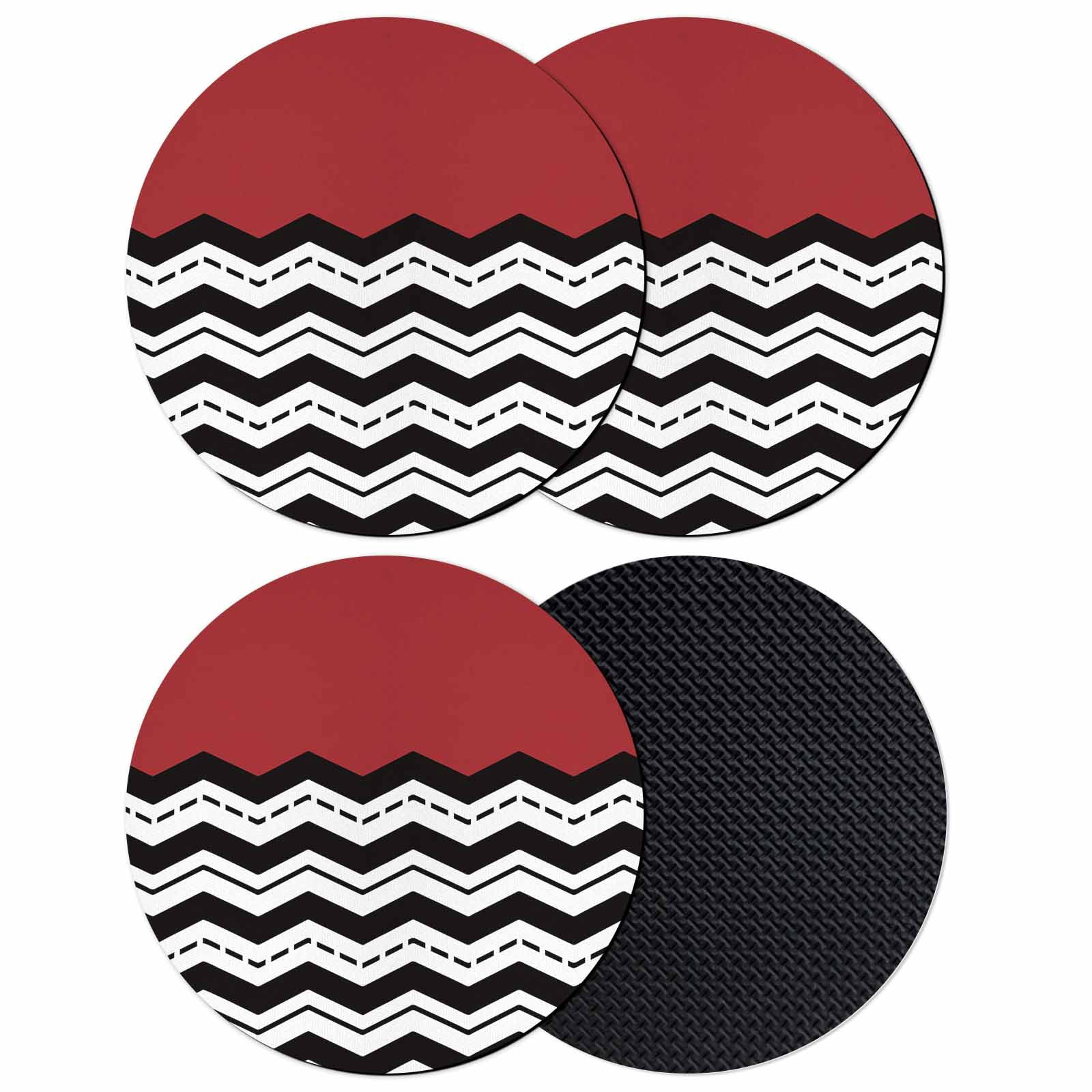 Black White Chevron Coasters Set of 4, Geometric Red Sea Wavy Striped ...