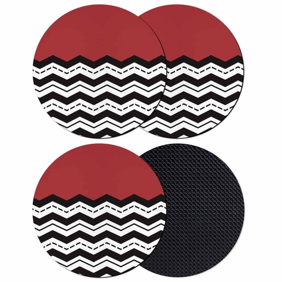 Black White Chevron Coasters Set of 4, Geometric Red Sea Wavy Striped ...