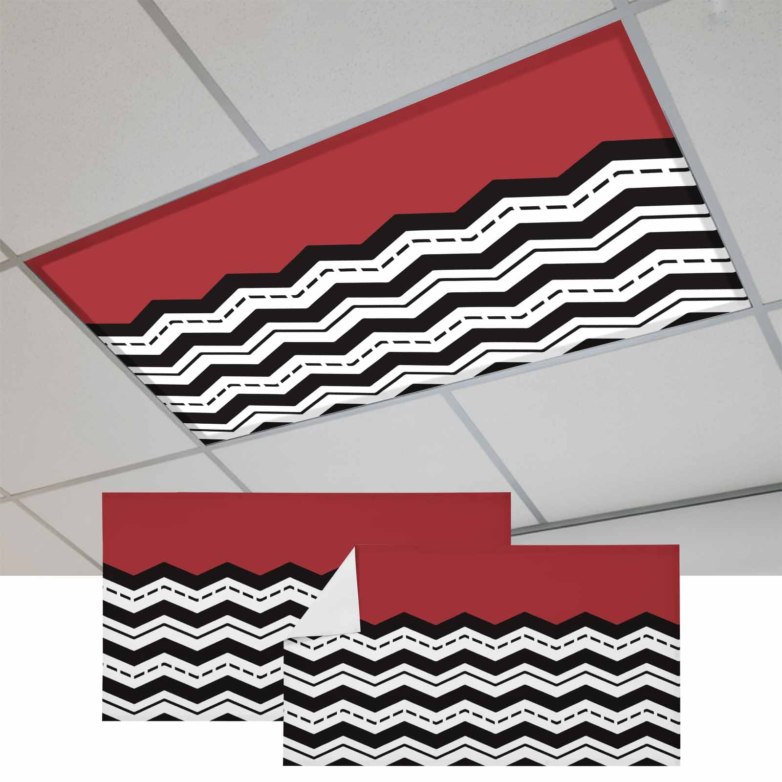Black White Chevron Fluorescent Light Covers, Geometric Red Sea Wavy ...
