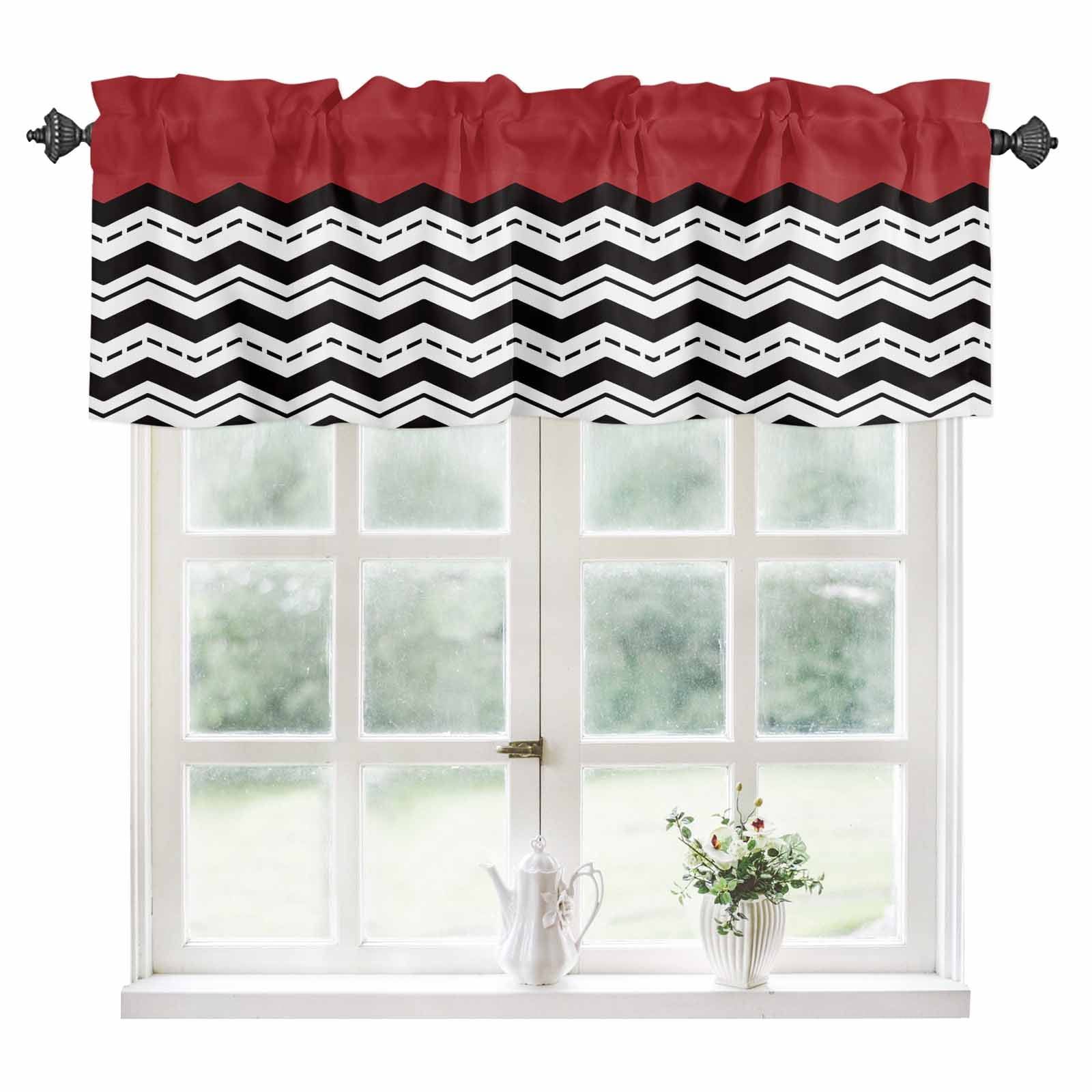 Black White Chevron Kitchen Valances for Windows 42x12 Inch Kitchen ...