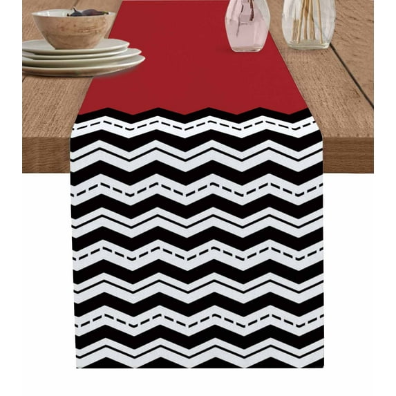 Black White Chevron Table Runner Geometric Red Sea Wavy Striped ...