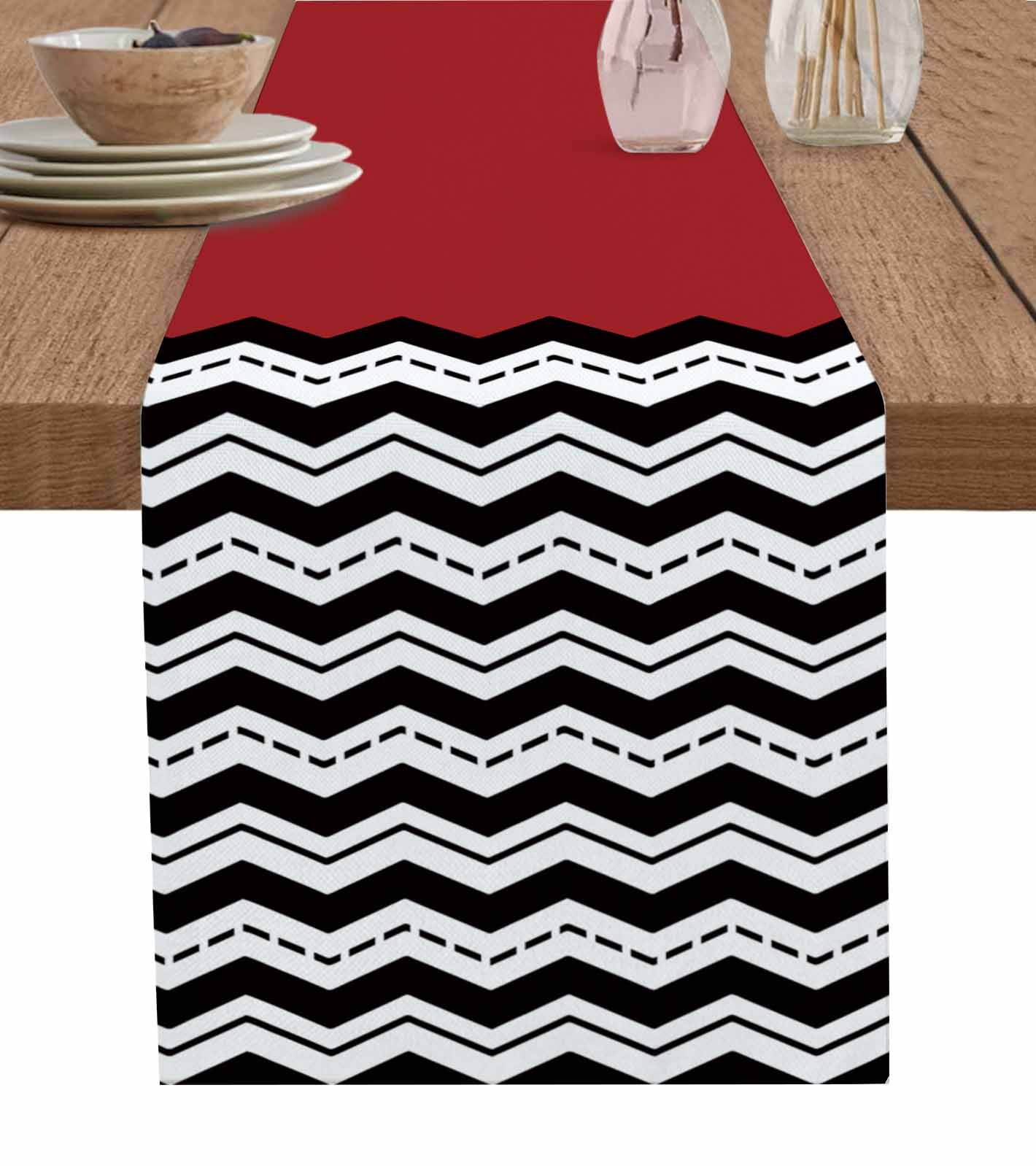 Black White Chevron Table Runner Geometric Red Sea Wavy Striped ...
